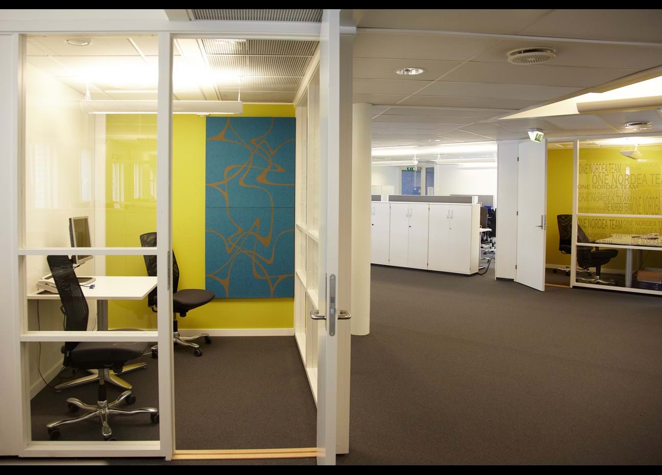 Twister in design Weave as acoustic decoration in felt at Nordea